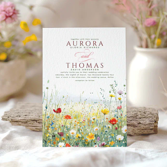 Colourful Wildflowers Elegant Nature Wedding Invitation | Zazzle