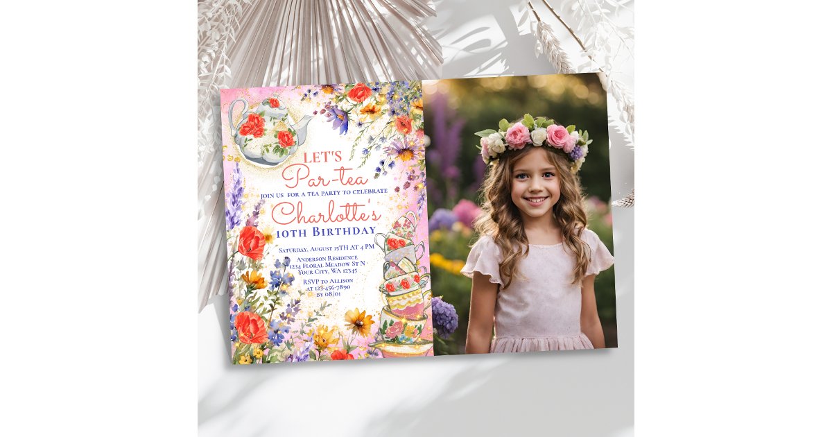 Colourful Wildflowers Tea Party Birthday Photo Invitation | Zazzle
