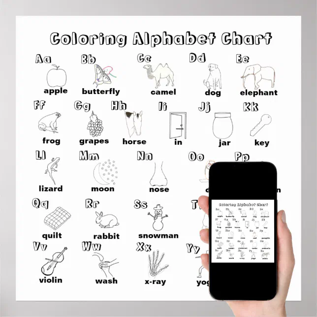 Colouring Alphabet Chart to Colour Poster | Zazzle