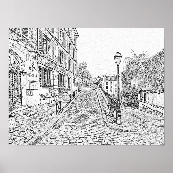 Colouring Old Paris City Buildings Illustration Poster | Zazzle