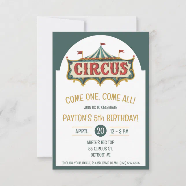 Come One, Come All! Circus Tent Birthday Party Invitation | Zazzle