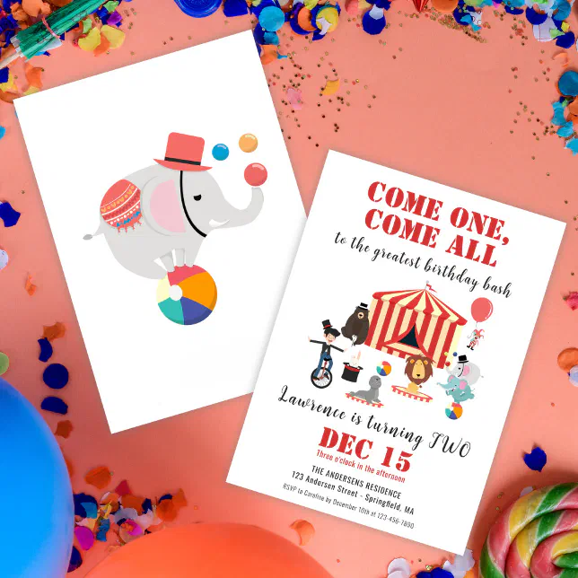 Come One Come All Modern Circus Carnival Birthday Invitation | Zazzle