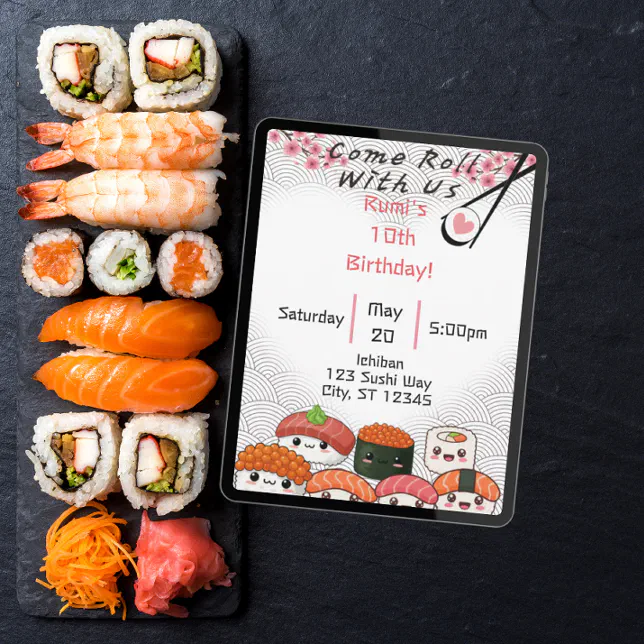 Come Roll With Us Sushi birthday Invitation | Zazzle