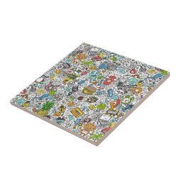Comic Popart Doodle Tile | Zazzle