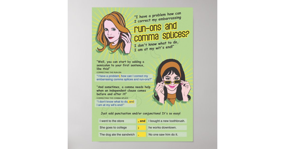Comma Splices and Run-Ons Poster | Zazzle