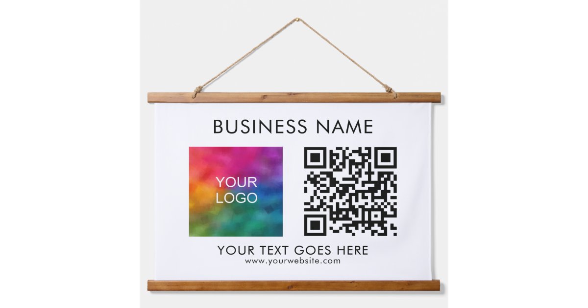 Company Business QR Code Logo Text Customers Hanging Tapestry | Zazzle
