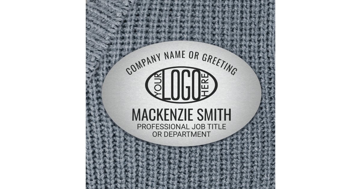 Company Logo Grey Colour Plastic Oval Employee Name Tag | Zazzle