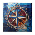 Compass Rose with Scroll Border Stained-Glass Look Tile | Zazzle
