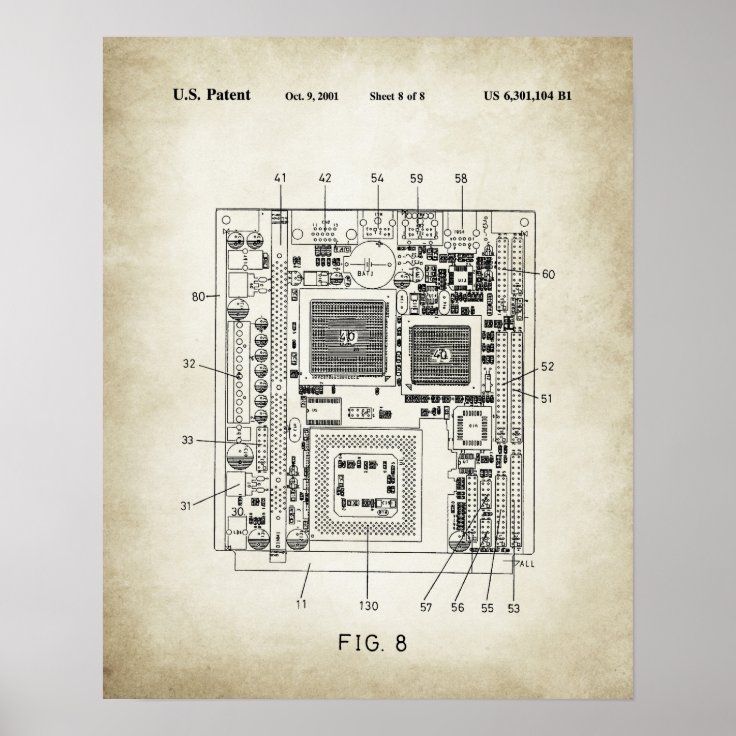 Computer motherboard patent poster | Zazzle