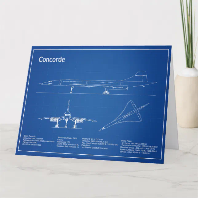 Concorde - Aeroplane Blueprint Drawing Plans AD Thank You Card | Zazzle