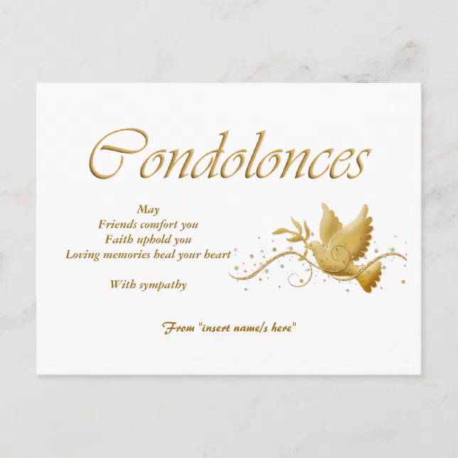 Condolence funeral bereavement postcard | Zazzle