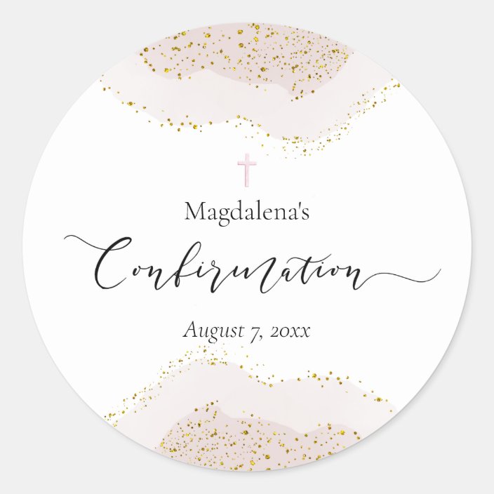 Confirmation girl pink decor classic round sticker | Zazzle.co.uk
