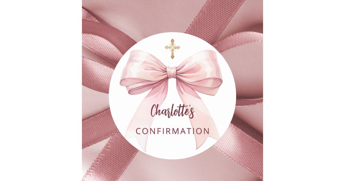 Confirmation pink bow girl cross classic round sticker | Zazzle