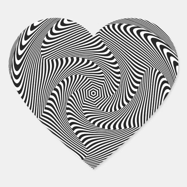 confusing hypnotic swirl lines pattern black white heart sticker | Zazzle