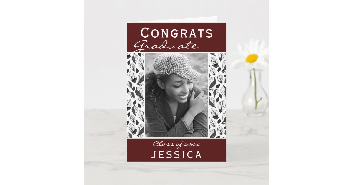 Congrats Graduate Leaf Pattern Photo Graduation Card | Zazzle
