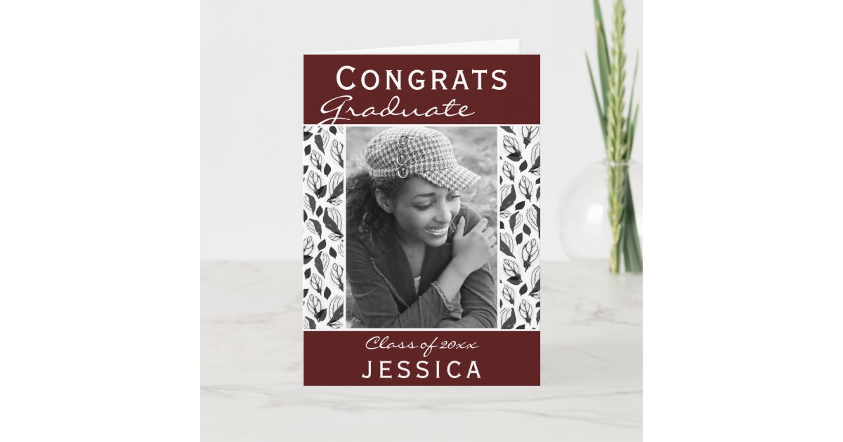 Congrats Graduate Leaf Pattern Photo Graduation Card | Zazzle
