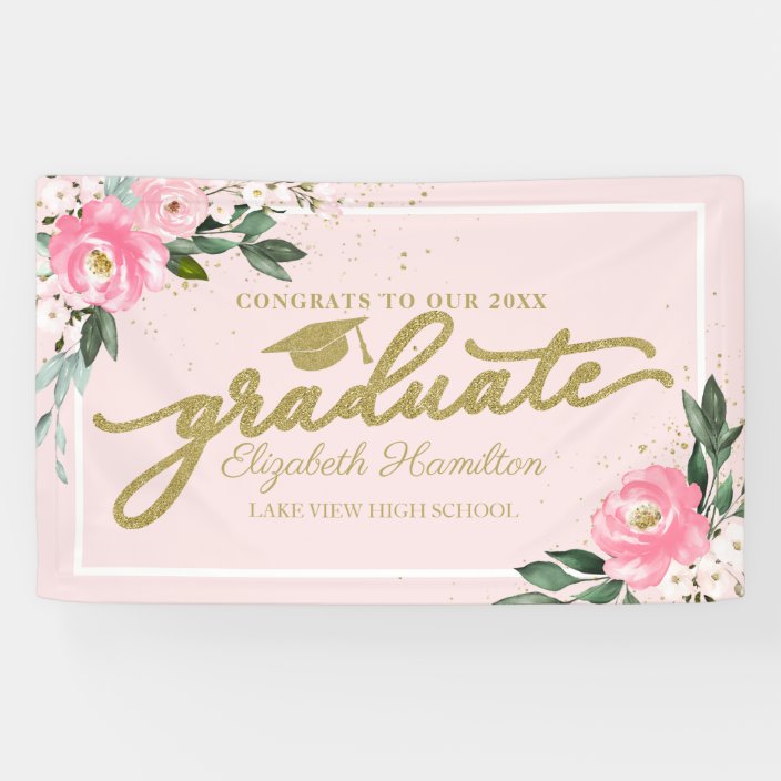 Congrats To The Graduate Pink Floral Grad Party Banner | Zazzle.co.uk