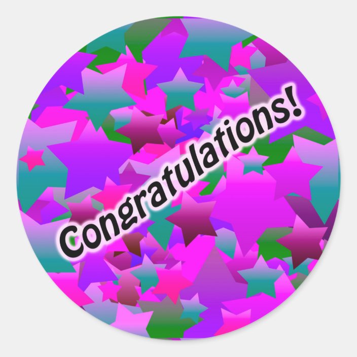 Congratulation Stars Purple Classic Round Sticker | Zazzle.co.uk