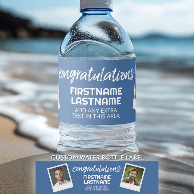Congratulations 2 photo Collage - Can edit colour Water Bottle Label ...