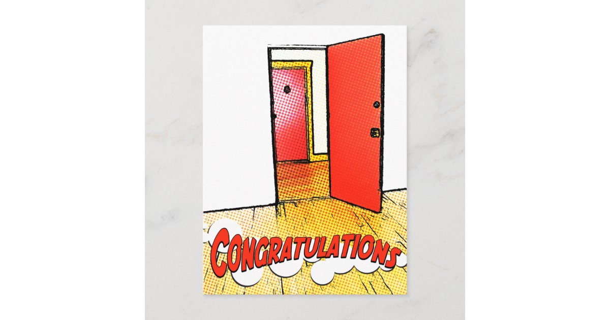 congratulations comic door postcard | Zazzle