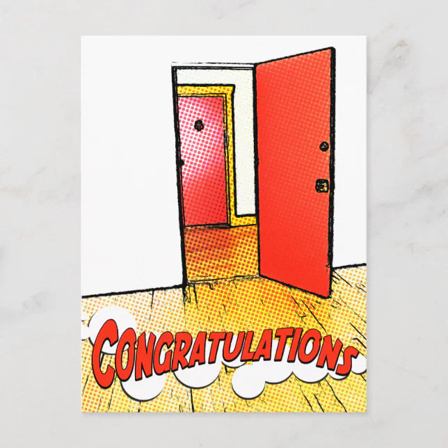 congratulations comic door postcard | Zazzle