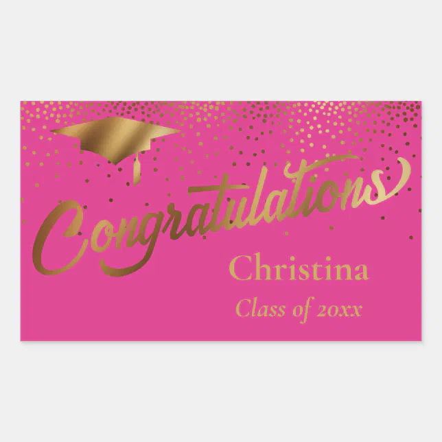 Congratulations Graduate Class of Gold on Pink Rectangular Sticker | Zazzle