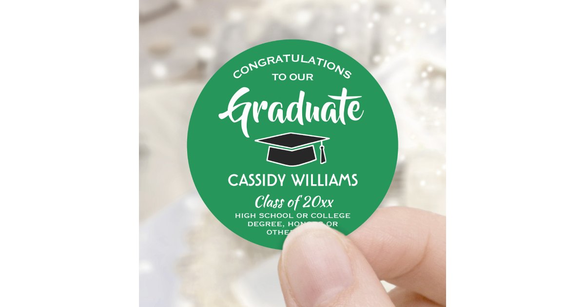 Congratulations Graduate Green & White Graduation Classic Round Sticker ...