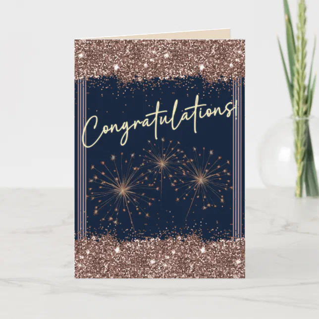 Congratulations Graduation Rose Gold Navy Sparkle Card | Zazzle