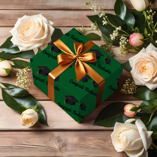 Congratulations green graduation celebration wrapping paper sheet | Zazzle