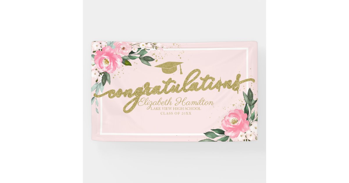 Congratulations Hot Pink Floral Graduation Party Banner | Zazzle
