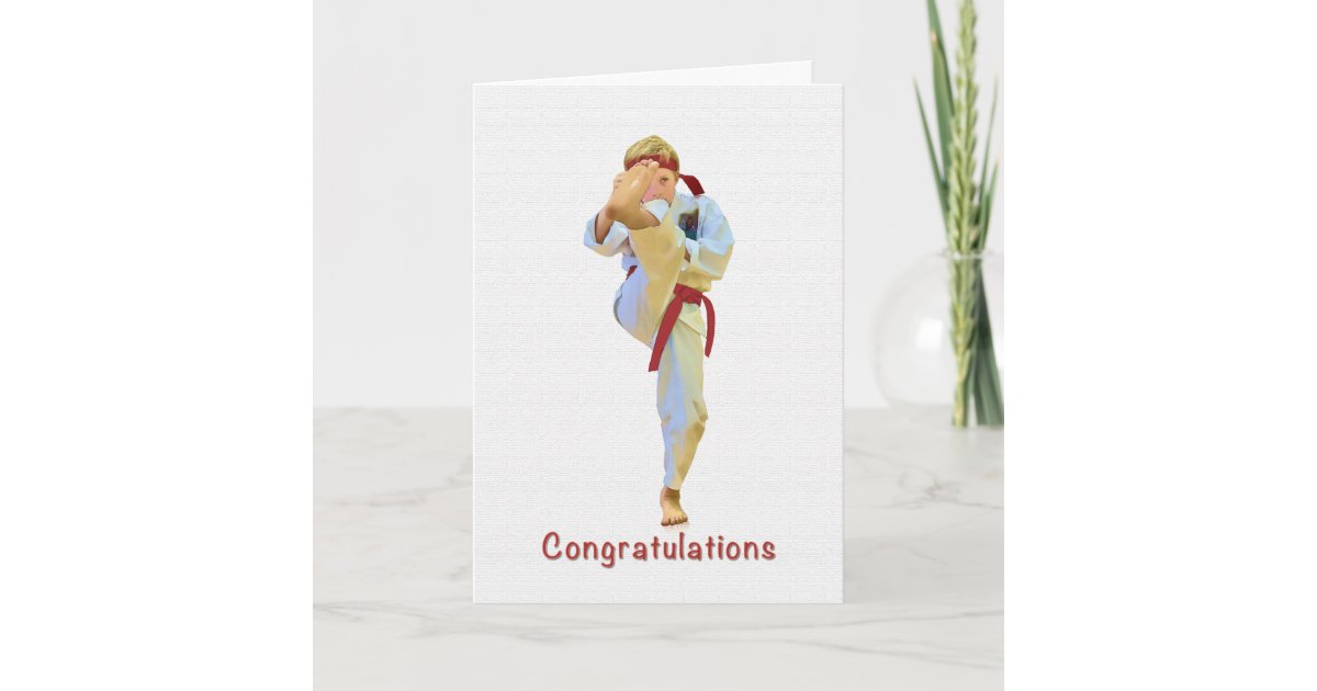 Congratulations, Karate Kicking Red Belt Card | Zazzle