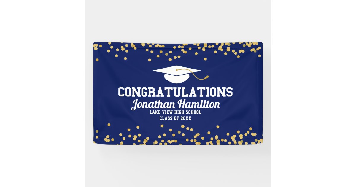 Congratulations Navy Blue Gold Grad Party Banner | Zazzle