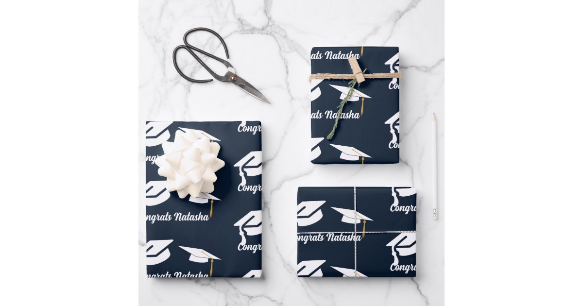 Congratulations Navy Blue graduation celebration Wrapping Paper Sheet ...