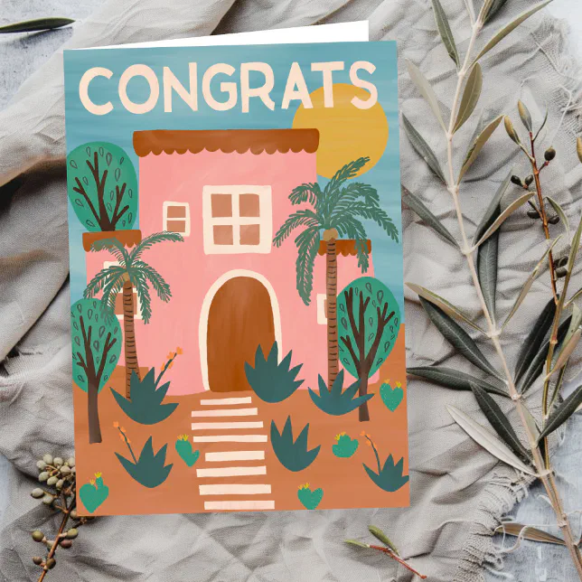Congratulations New Home Adobe House Cactus Custom Card | Zazzle