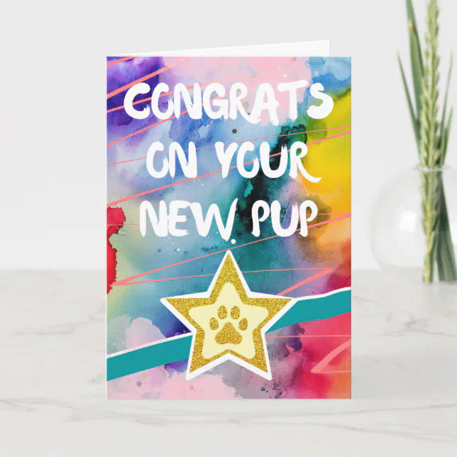 Congratulations on New Pup Dog Pet Colourful Card | Zazzle