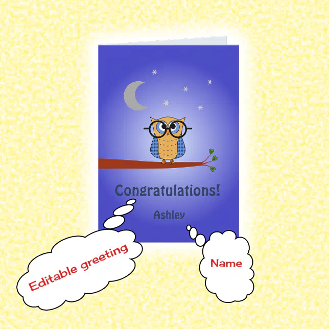 Congratulations personalized text clever night owl card | Zazzle