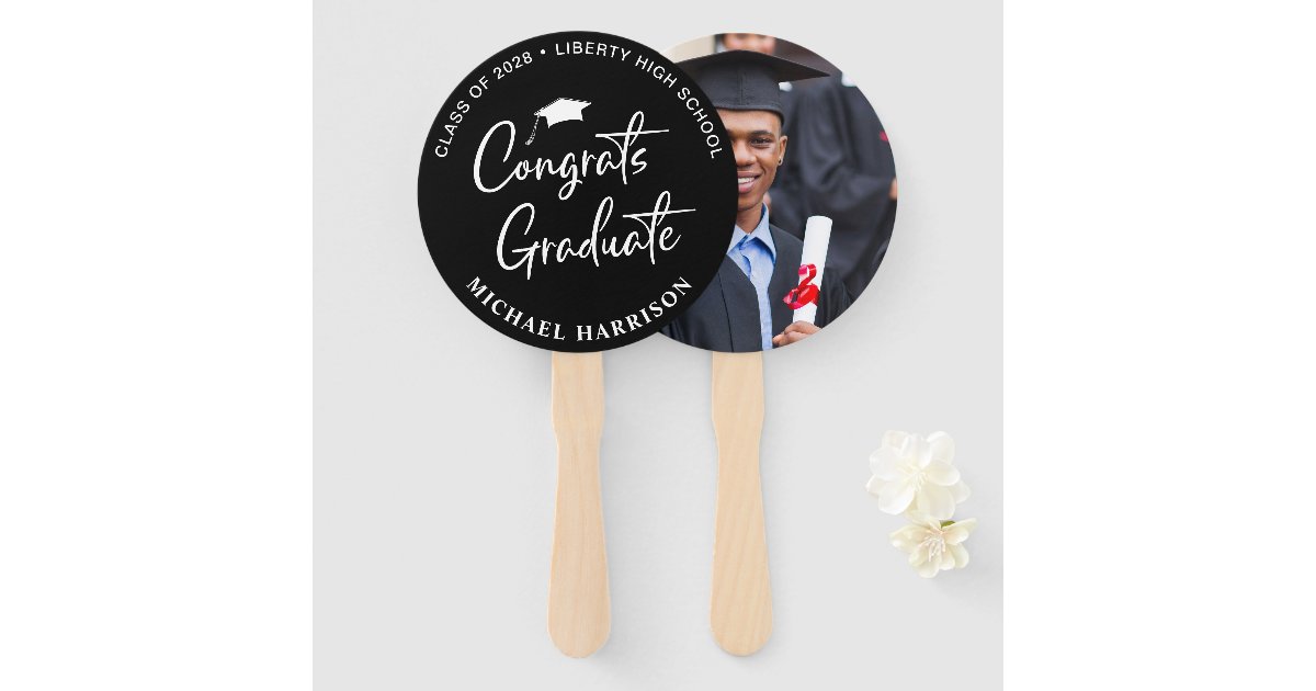 Congratulations Photo Black Graduation Hand Fan | Zazzle