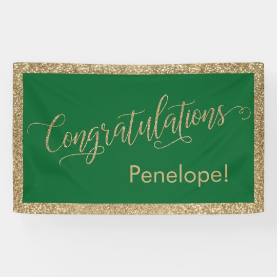 Congratulations Typography Gold Glitter and Green Banner | Zazzle.co.uk