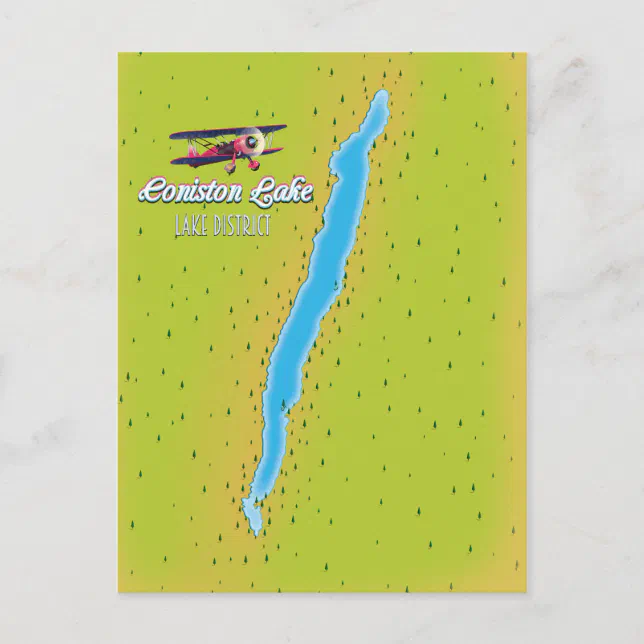 Coniston Water, lake district, England map Postcard | Zazzle