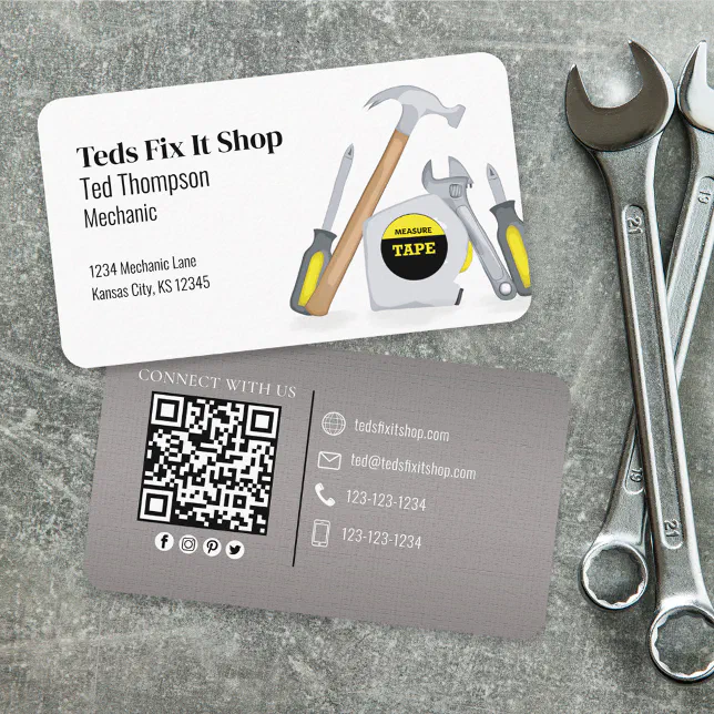 Connect With Me | QR Code Simple Mechanic Tools Business Card | Zazzle