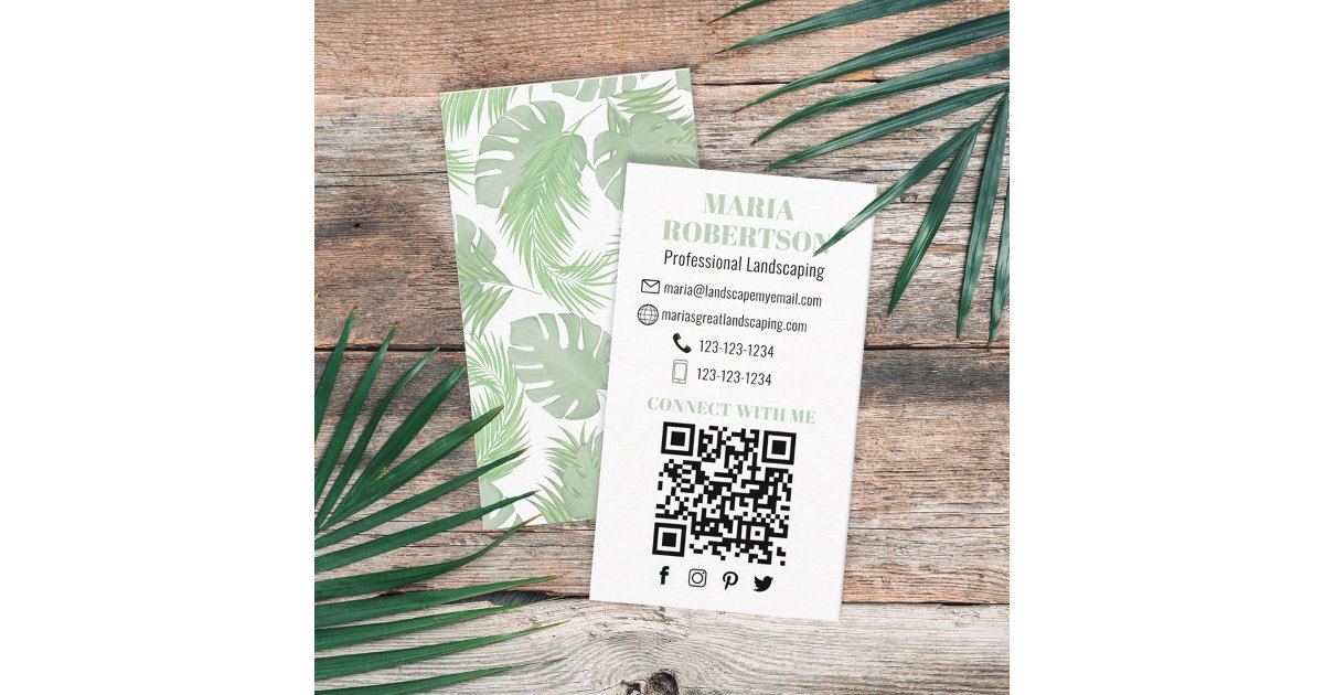 Connect with Me | QR Code Social Media Palm Leaves Business Card | Zazzle