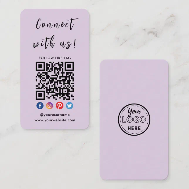 Connect With Us Qr Code Social Media Modern Purple Business Card | Zazzle