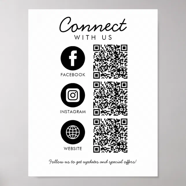 Connect with Us Social Media 3 QR Code Website Poster | Zazzle