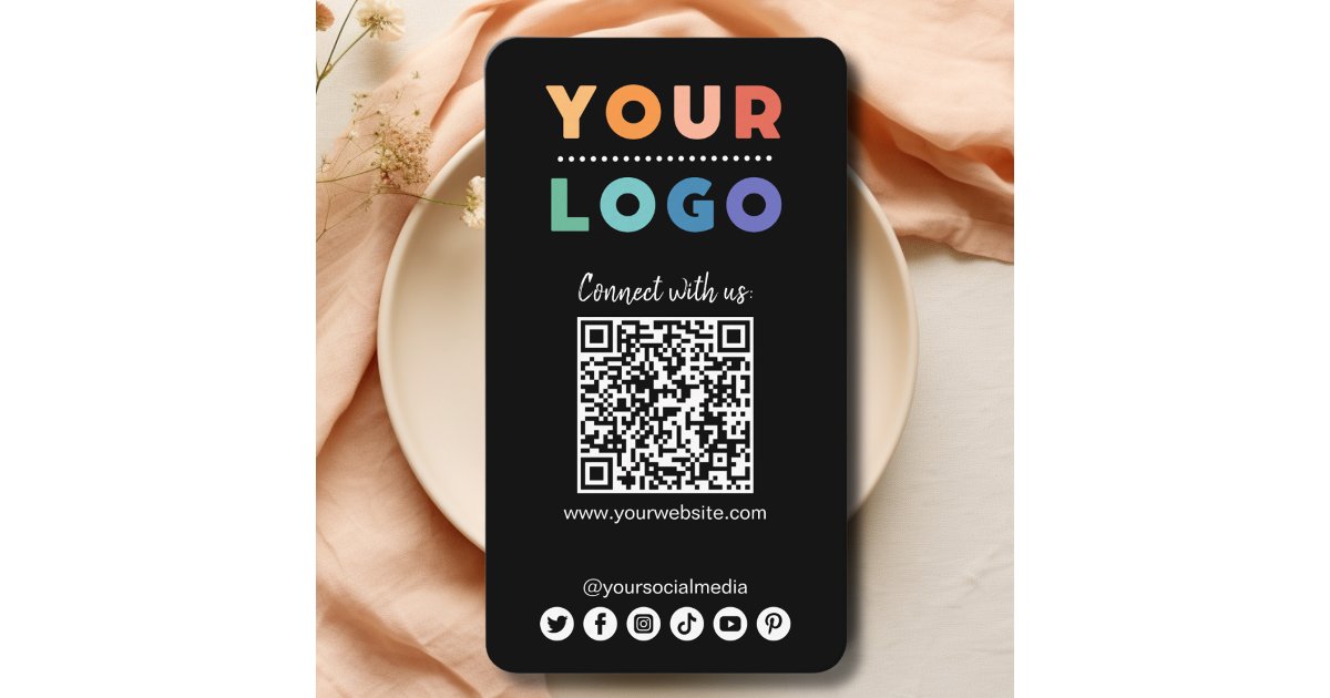 Connect with us Social Media QR Code Black Business Card | Zazzle