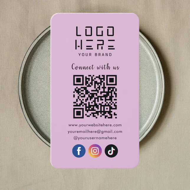 Connect With Us Social Media QR Code Soft Purple Business Card | Zazzle