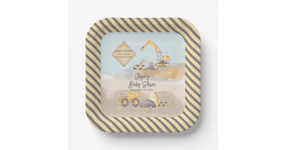 Construction Dump Truck Boy Baby Shower Paper Plate | Zazzle
