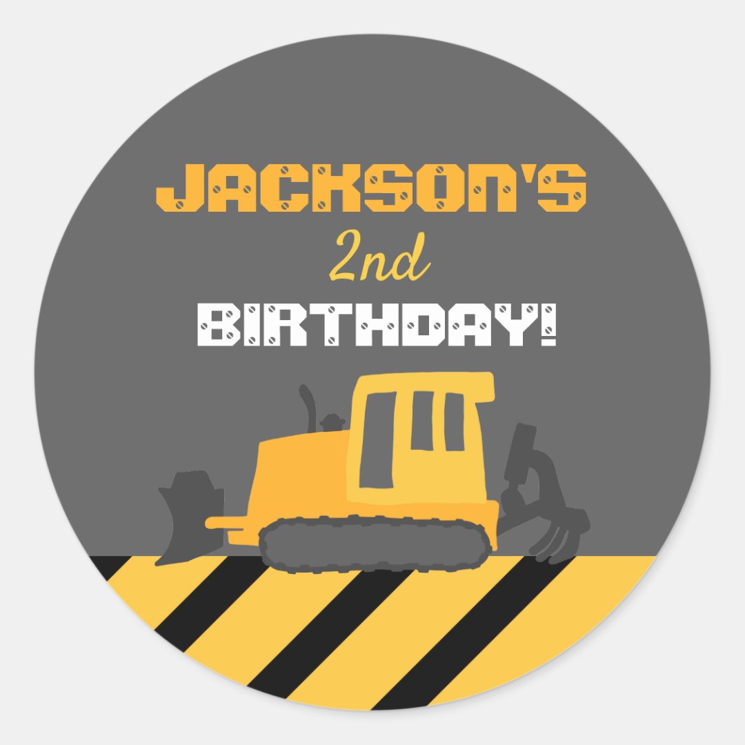 Construction Grader Birthday Party Classic Round Sticker | Zazzle