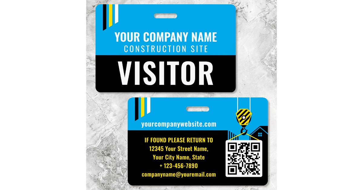 Construction Visitor Pass ID Blue Custom Badge ID Badge | Zazzle