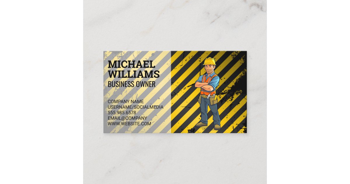 Construction Worker | Caution Work Site Business Card | Zazzle
