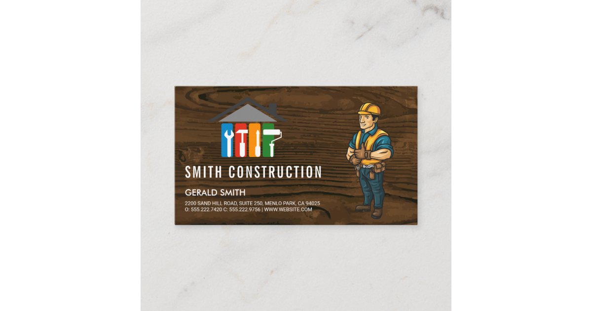 Construction Worker | General Contractor Logo Business Card | Zazzle